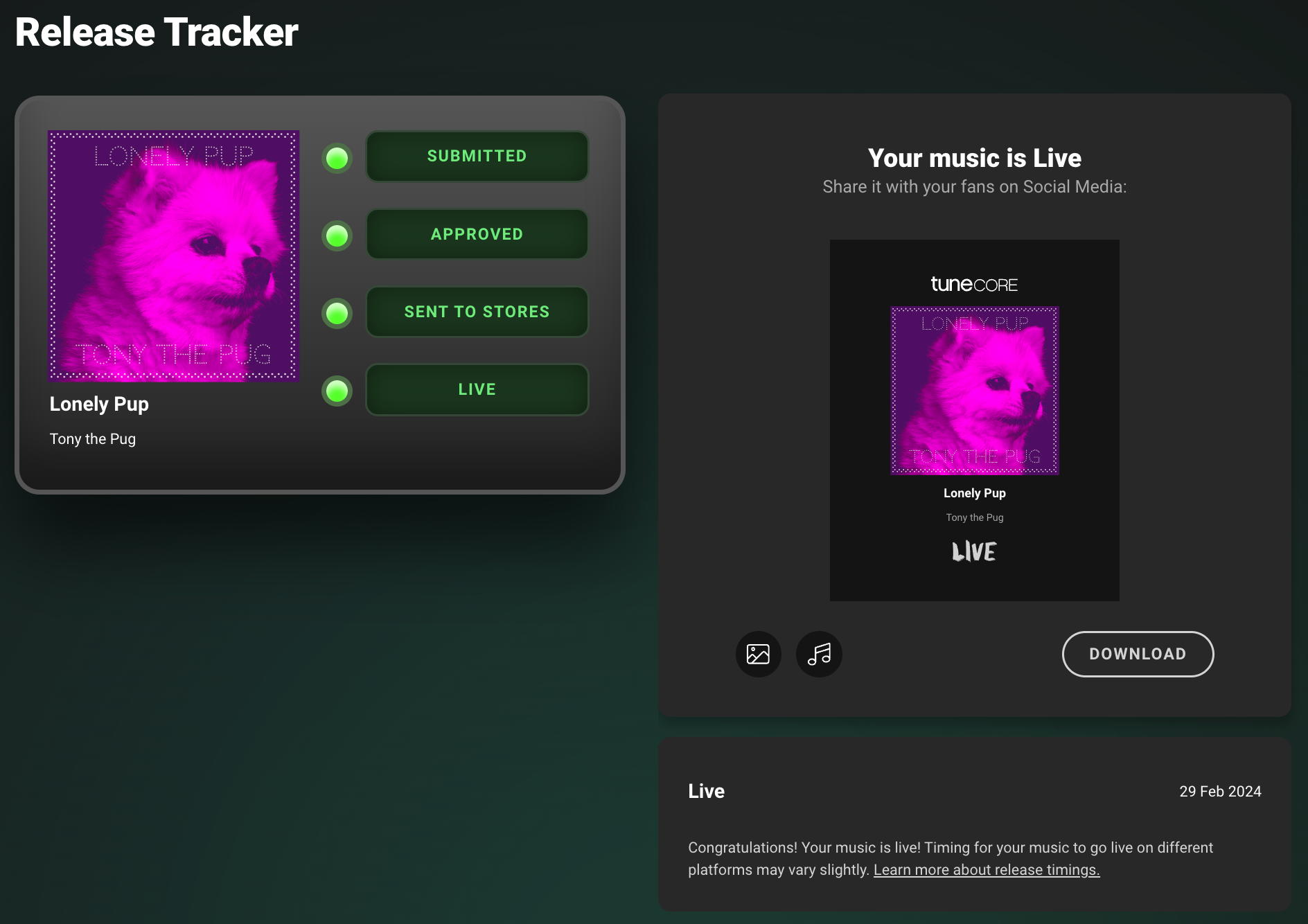 Release Tracker – TuneCore