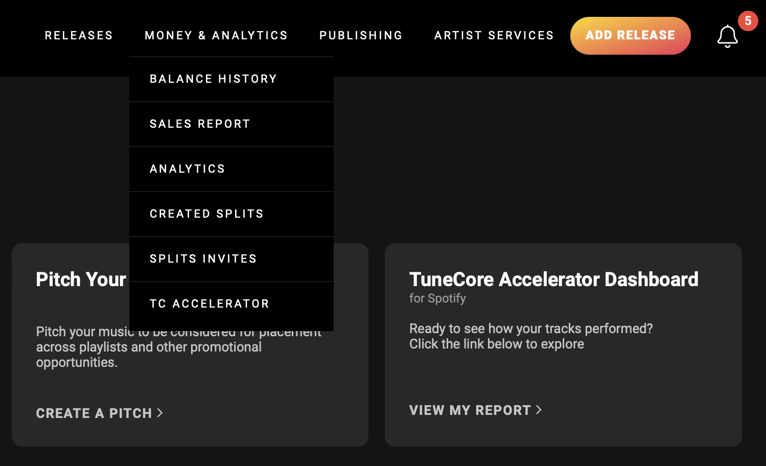 TuneCore Accelerator Dashboard – TuneCore